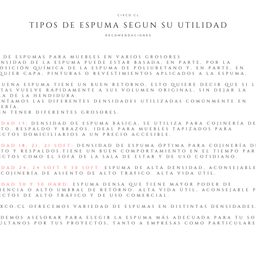 Espuma dimensionada densidades 15-18-21-24-30 – Cixco SPA
